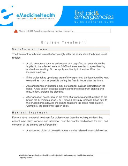Bruises Treatment - First Aid & Emergencies Quick Reference Guide