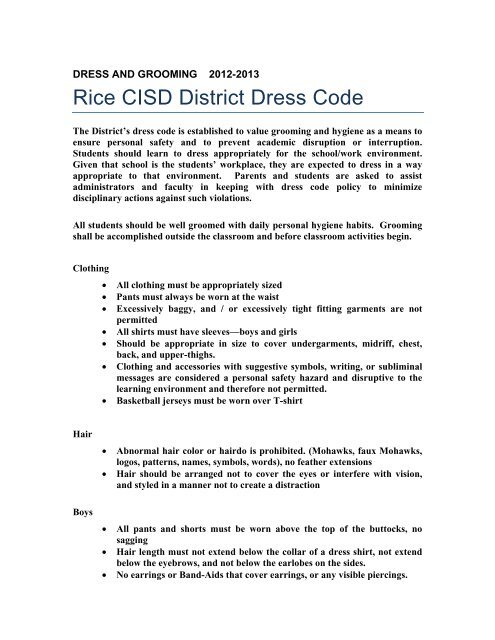2012-2013 dress code - Rice Consolidated Independent School ...