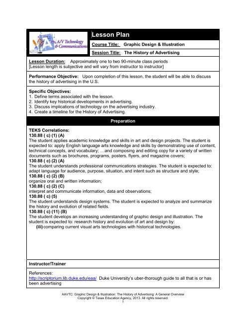 Model Instruction Plan - Career and Technical Education