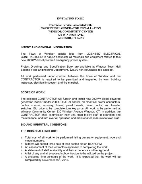 INVITATION TO BID Contractor Services ... - Town of Windsor