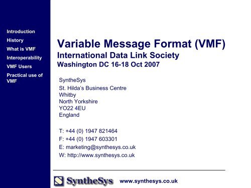 Variable Message Format (VMF) Briefing to the RAF ... - IDLSoc