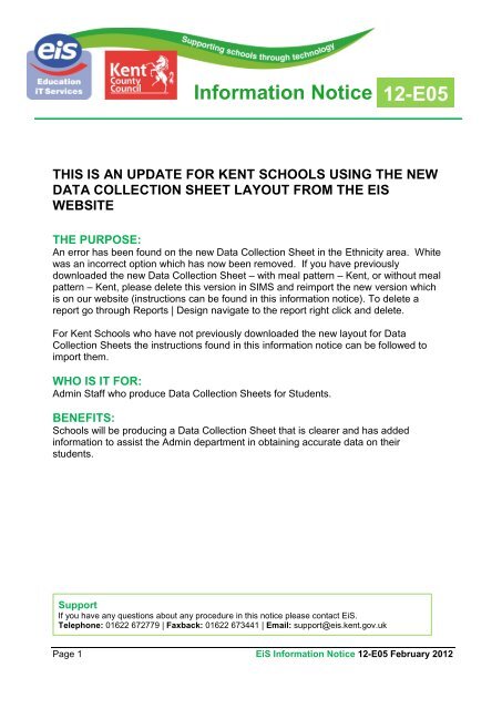 Data Collection Sheet - EiS Kent