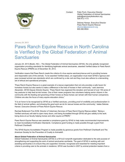 Paws Ranch Equine Rescue in North Carolina is Verified by the ...