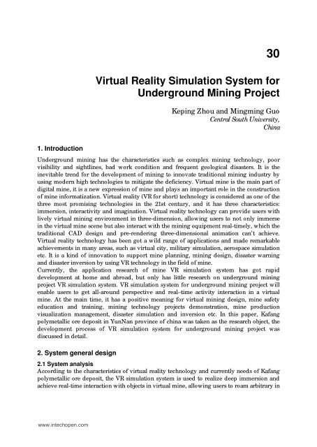 Virtual Reality Simulation System for Underground Mining ... - Intech