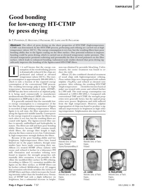 Good bonding for low-energy HT-CTMP by - Pulp and Paper Canada