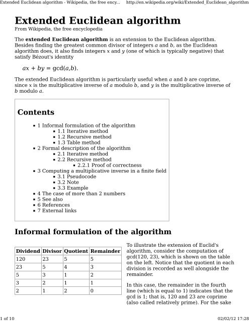 Extended Euclidean algorithm - eigenLab Extended Euclidean algorithm - eigenLab