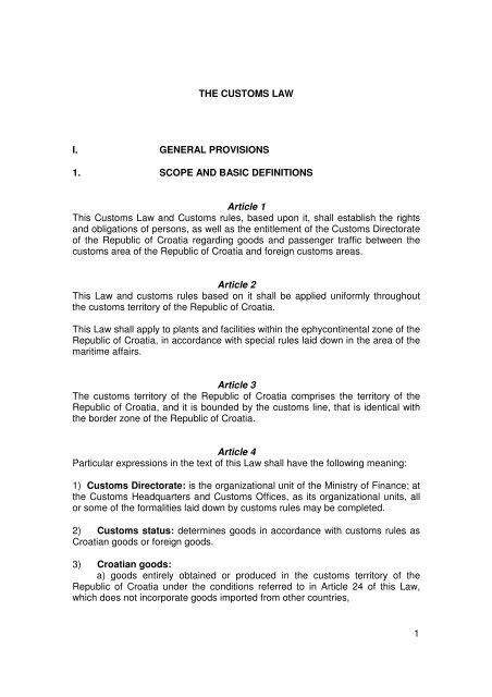 1 THE CUSTOMS LAW I. GENERAL PROVISIONS 1 ... - VERTIC