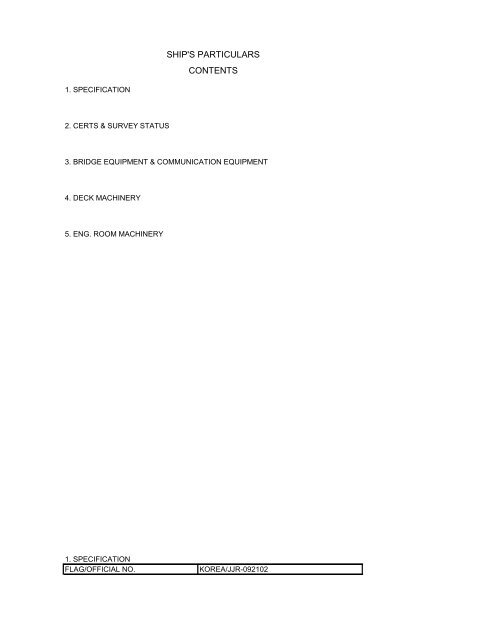 SHIP'S PARTICULARS CONTENTS