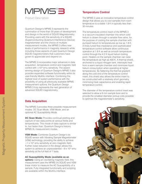 MPMS 3 System - Quantum Design, Inc.