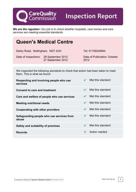 CQC inspection report September 2012 Queen's Medical Centre