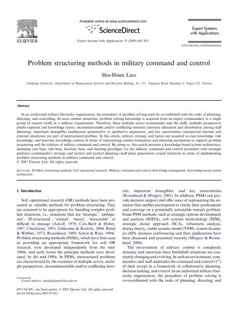 Problem structuring methods in military command and control
