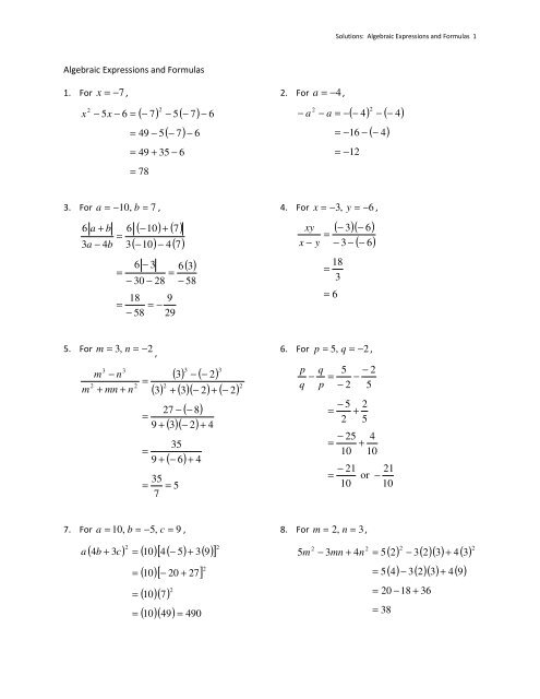 Algebraic Expression Formula