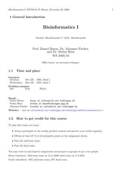 1 Introduction Algorithms In Bioinformatics 4912