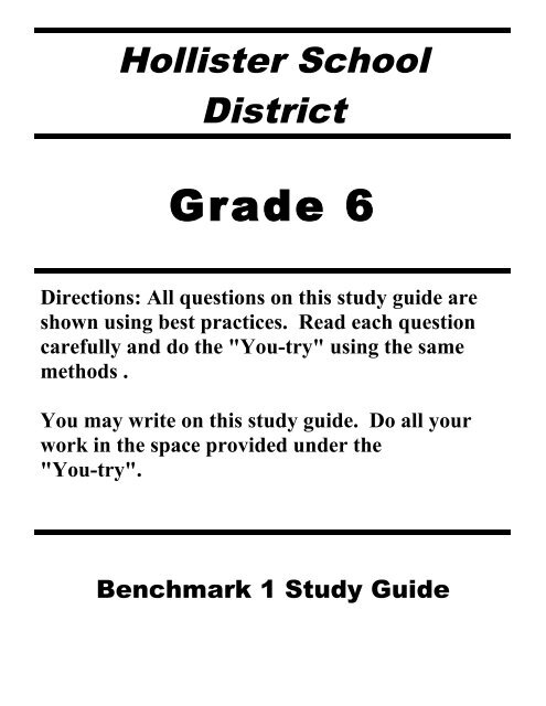 Hsd Grade 6 Benchmark 1 Study Guide
