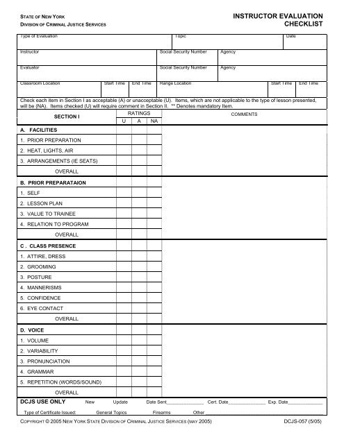 INSTRUCTOR EVALUATION CHECKLIST