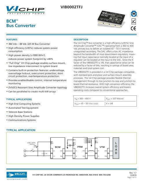 VIB0002TFJ BCM Bus Converter Data Sheet - Vicor