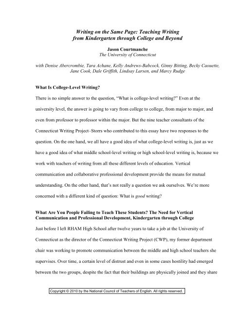 Teaching Writing from Kindergarten through College and Beyond