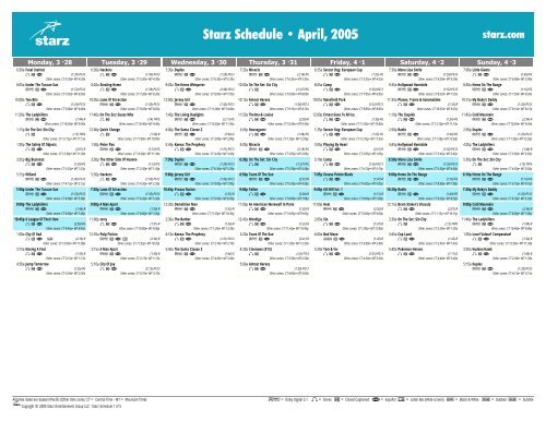 Starz - April, 2005 Schedule