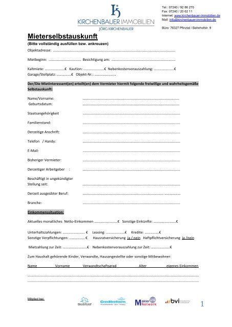 Mieterselbstauskunft Mieterselbstauskunft | Wichtige Infos & Vorlage