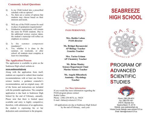 Benefits of the PASS Program - Seabreeze High School