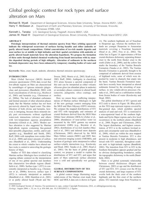 Global geologic context for rock types and surface alteration on Mars