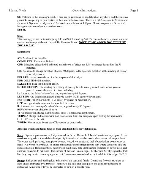 Lilo and Stitch General Instructions Page 1 - The Rallye Club