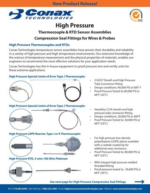 High Pressure Thermocouples, RTD Sensor Assemblies ...