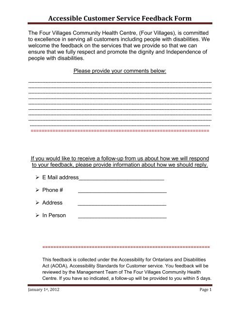 AODA (Customer Feedback Form) - The Four Villages Community ...
