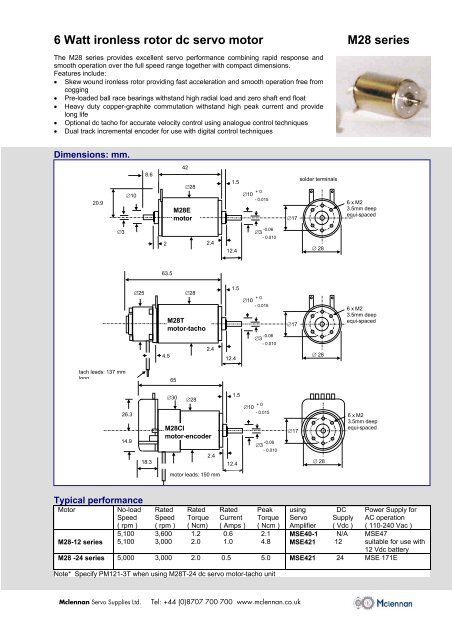 M28 Series Ironless Rotor DC Servo Motors - Mclennan Servo ...