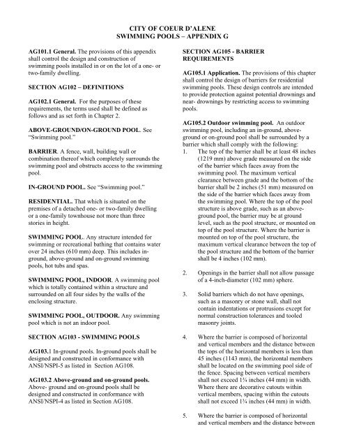 Swimming Pools - CDA Building Department - City of Coeur d'Alene