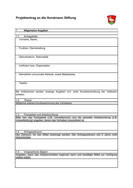 Projektantrag (PDF) - Horstmann-Stiftung