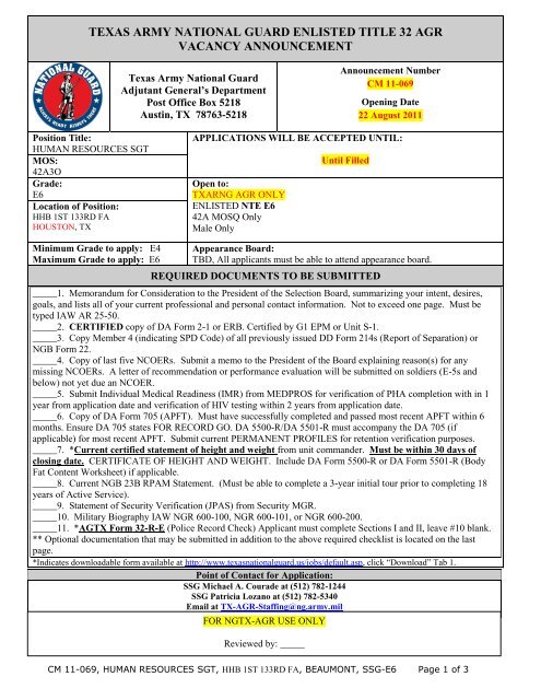 texas army national guard enlisted title 32 agr vacancy announcement