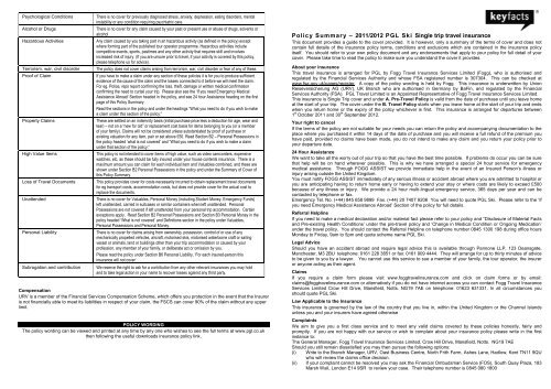 Ski Insurance Key Facts Document - PGL