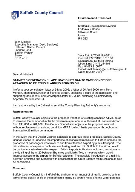 Suffolk County Council letter to UDC on the planning application