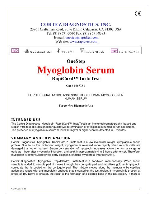 Myoglobin Serum - ELISA kits - Rapid tests