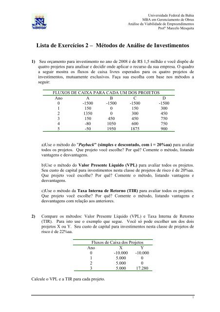 Lista de ExercÃ­cios 2 - EspecializaÃ§Ã£o em Gerenciamento de Obras