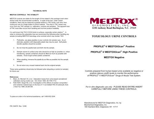 V CONTROLS, Rev. 12/09 - Medtox