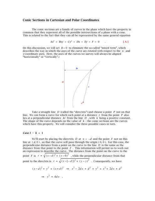Conic Sections in Cartesian and Polar Coordinates