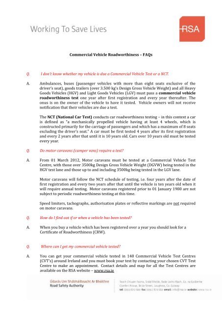 Commercial Vehicle Test FAQs - RSA.ie