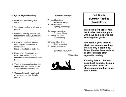 3rd Grade Summer Reading Possibilities - PSD