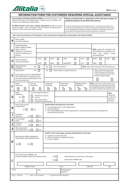 Medical Information Form - Alitalia