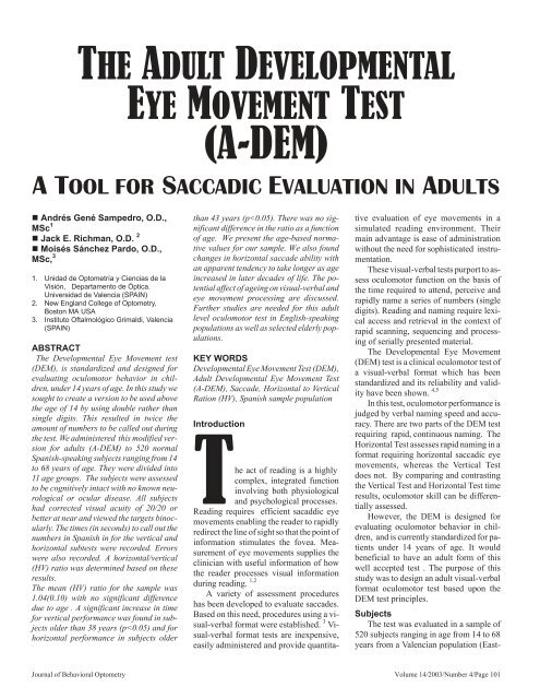 The Adult Developmental Eye Movement Test (A-DEM)