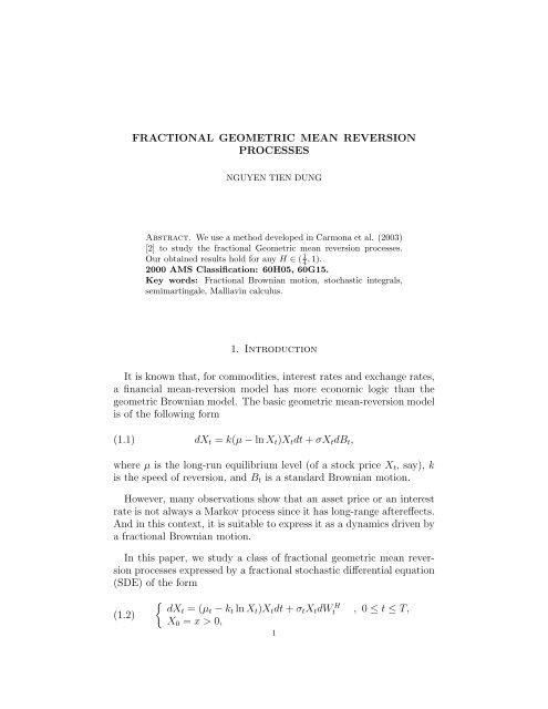 FRACTIONAL GEOMETRIC MEAN REVERSION PROCESSES 1 ...