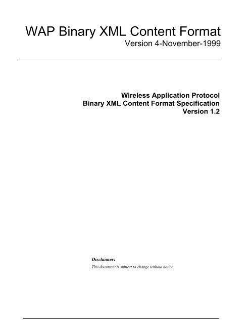 Wap Binary Xml Content Format