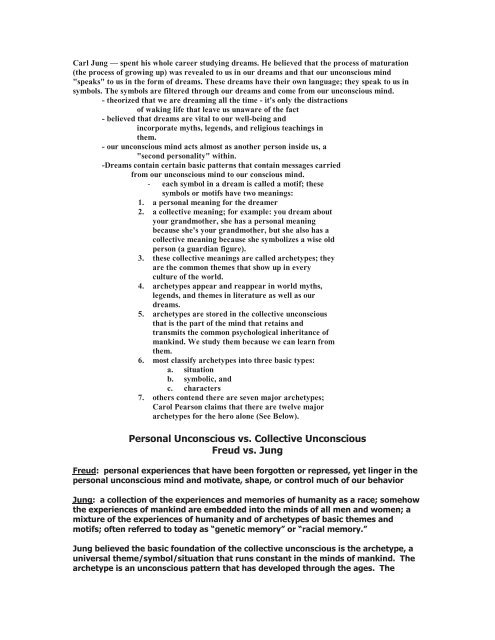Personal Unconscious vs. Collective Unconscious Freud vs. Jung