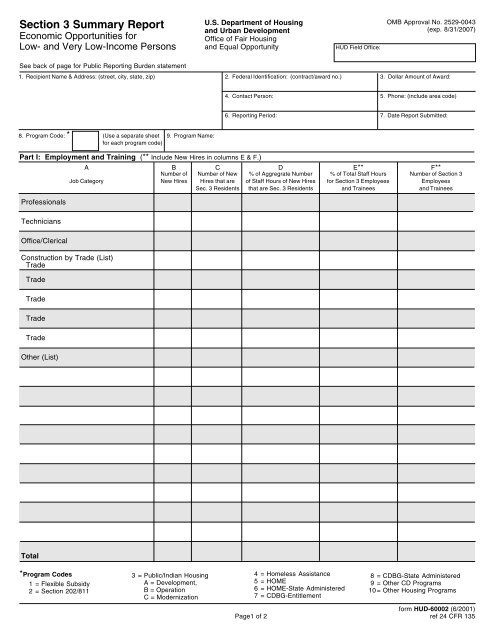 Section 3 Summary Report - Economic Opportunities for Low - HUD