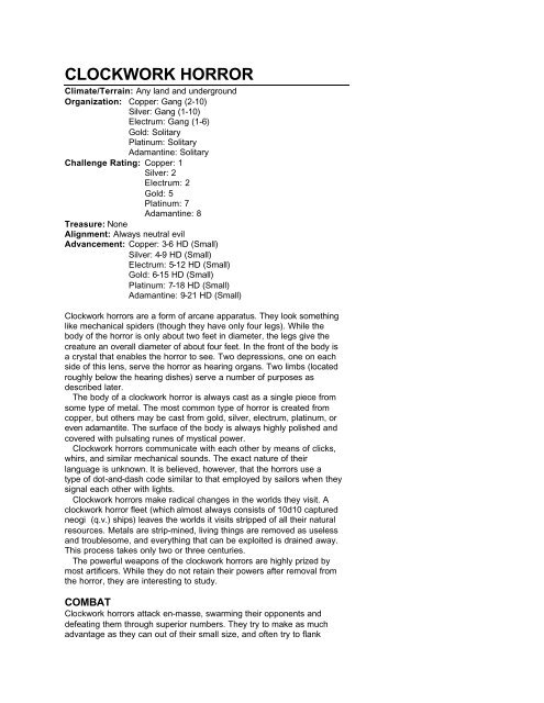 Clockwork Horrors - The Creature Catalog