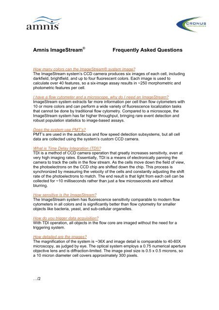 Amnis ImageStream Frequently Asked Questions