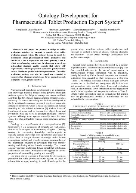 Ontology Development for Pharmaceutical Tablet ... - LEXiTRON