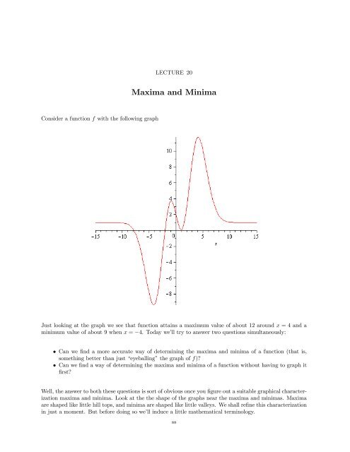 Lecture 20: Maxima and Minima